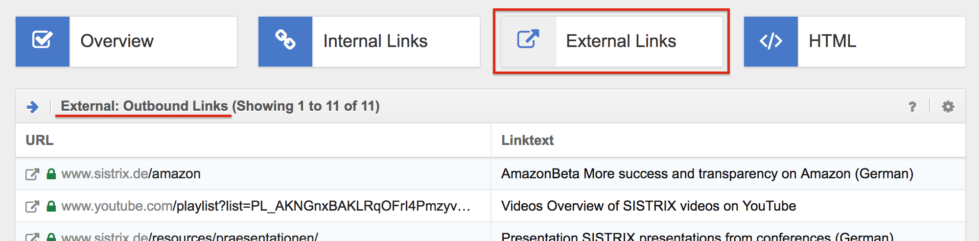 Onpage-Evaluation of individual URLs in the Optimizer - SISTRIX