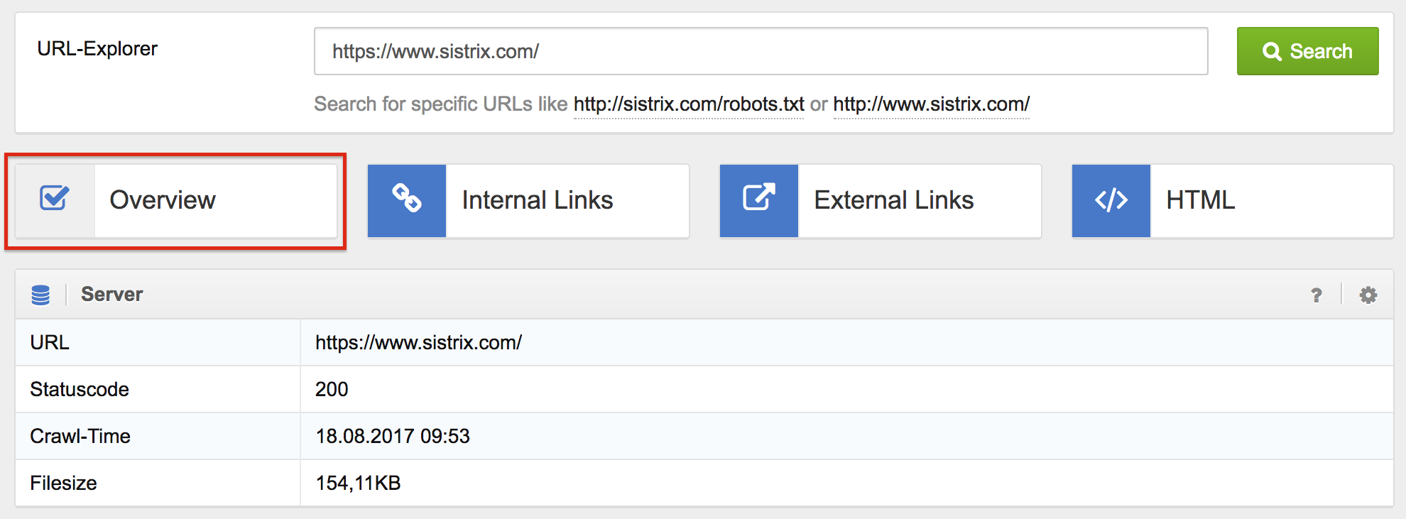 Onpage-Evaluation of individual URLs in the Optimizer - SISTRIX