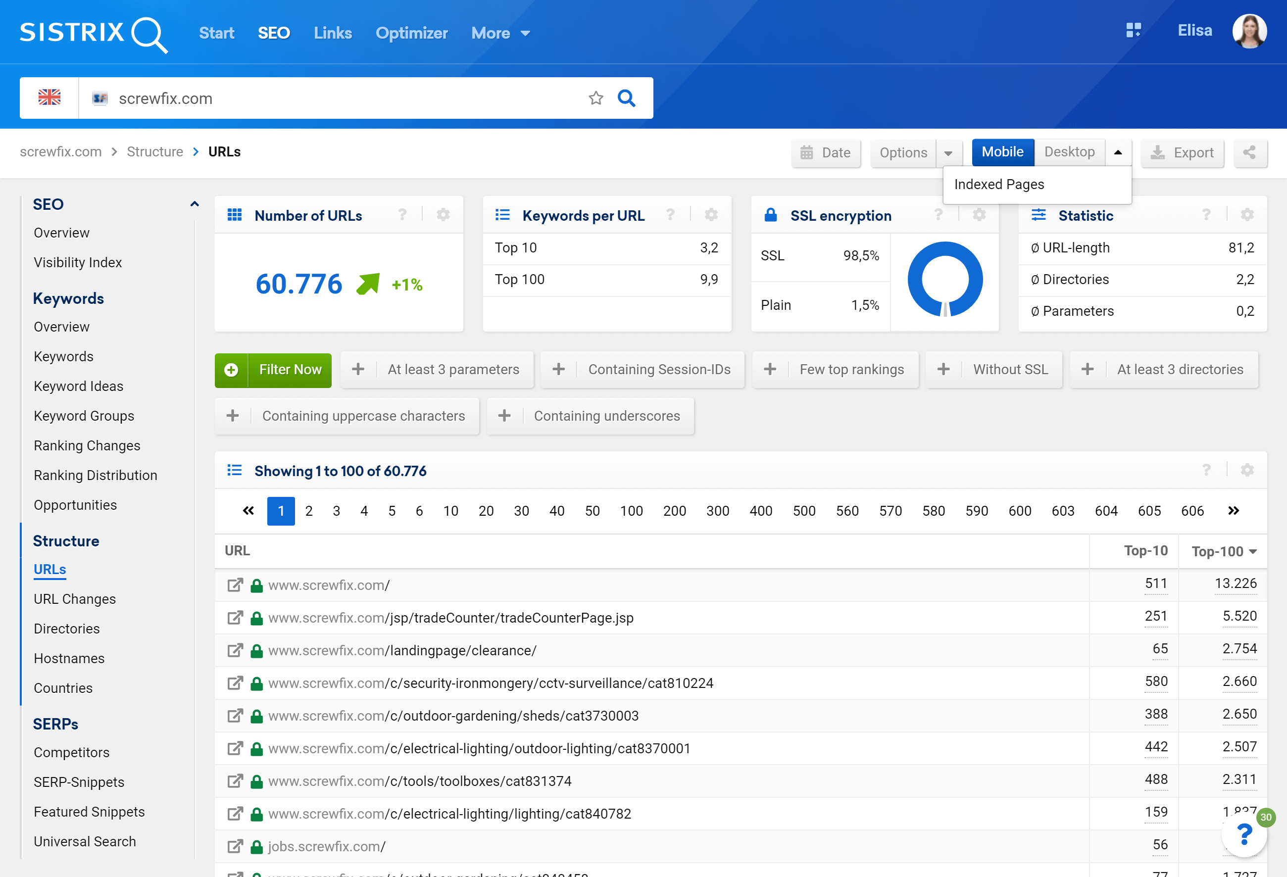 How to analyse URLs and Indexed Pages in the SISTRIX Toolbox - SISTRIX