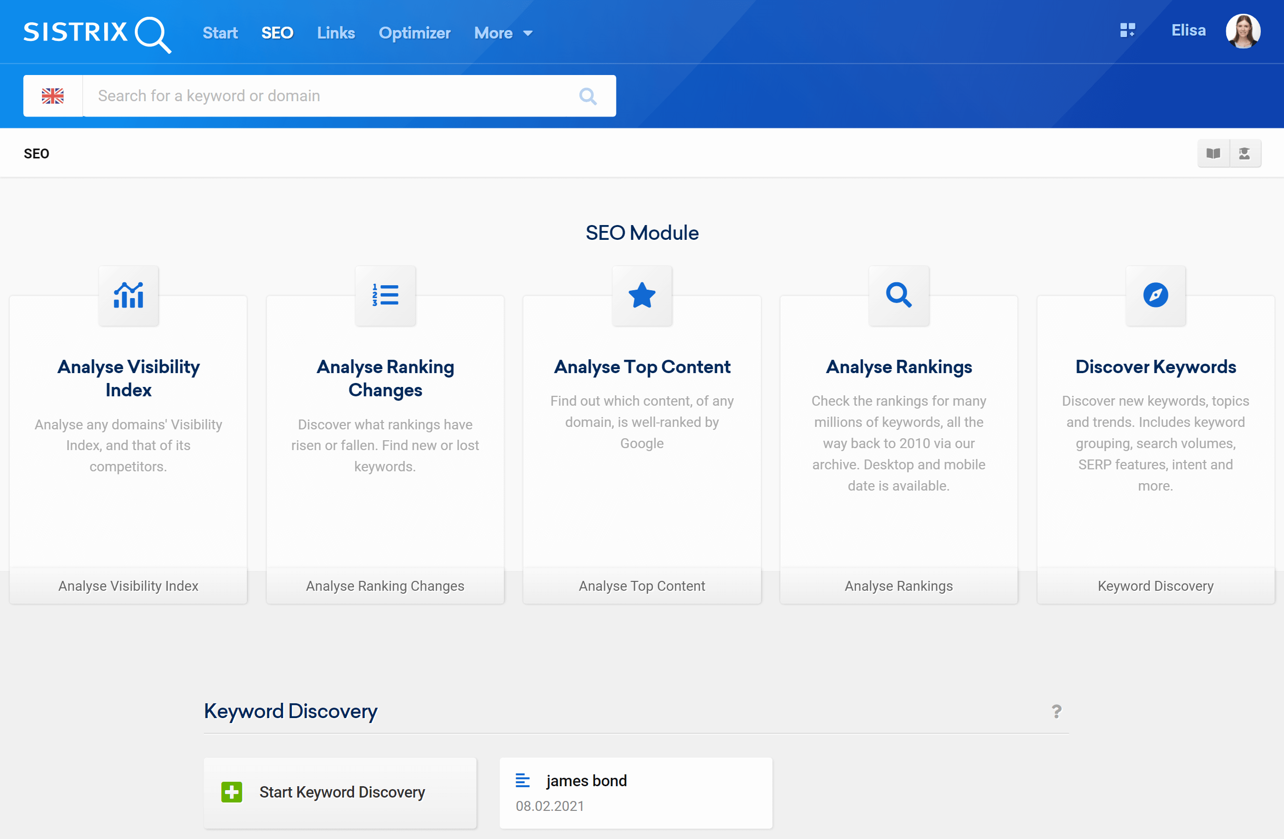 The SISTRIX Interface - Understand the Start Page - SISTRIX