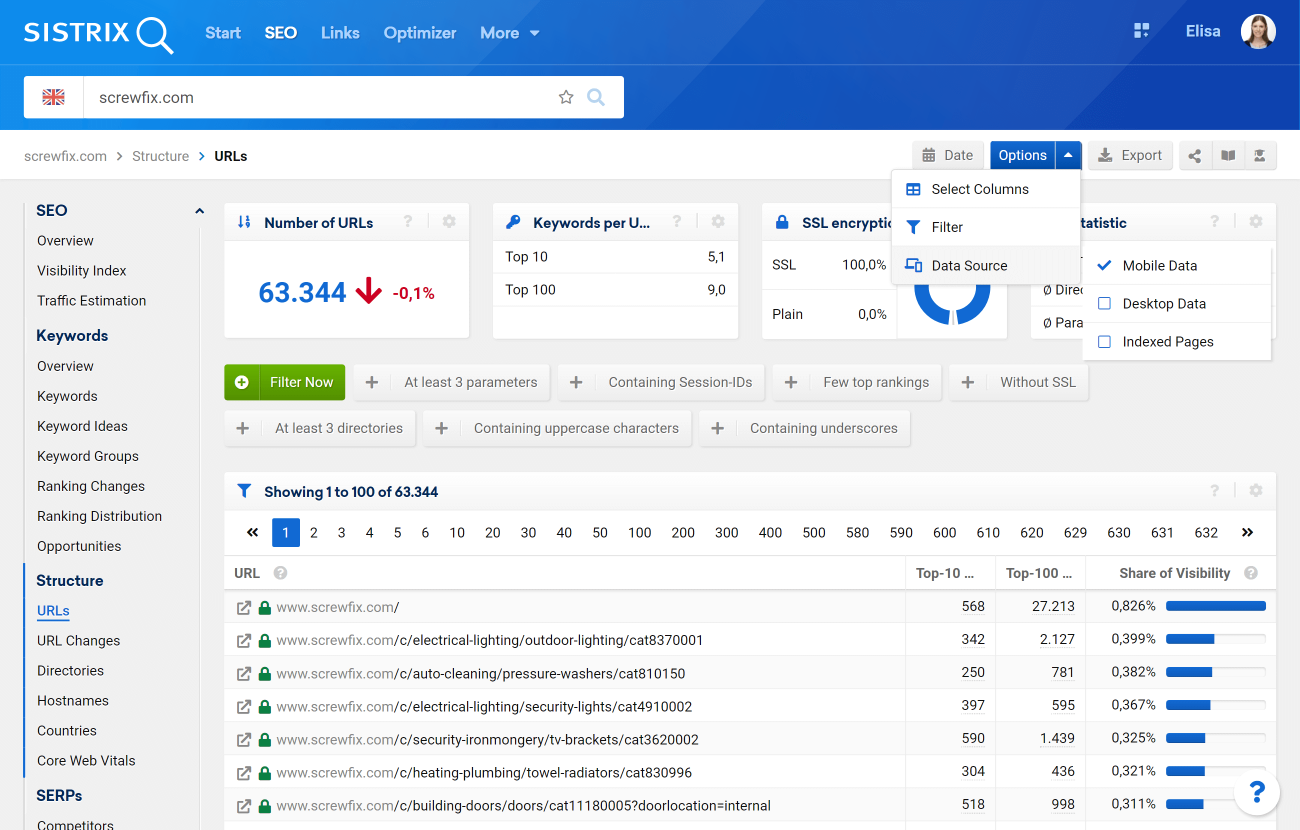 How to analyse URLs and Indexed Pages in the SISTRIX Toolbox - SISTRIX