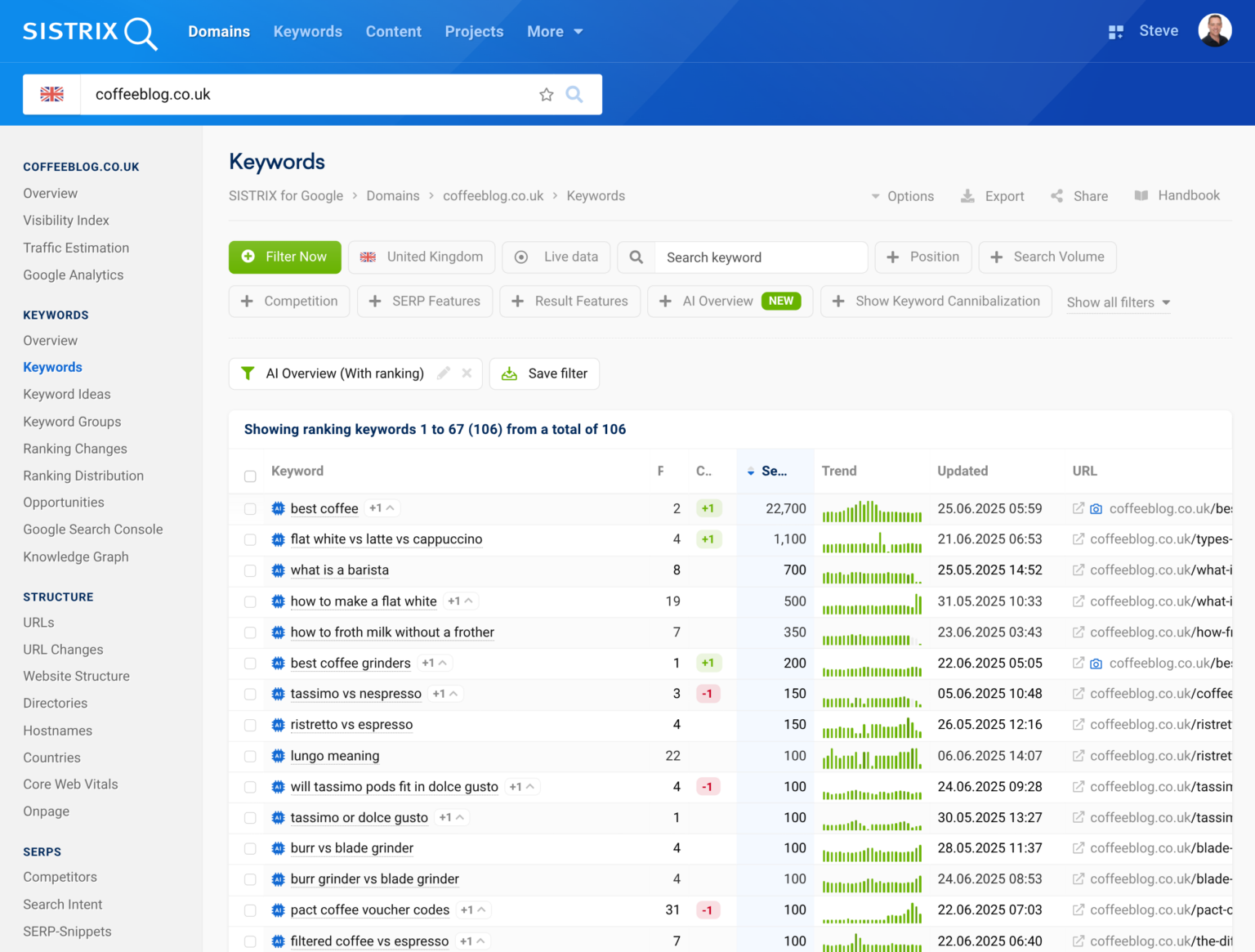 AI Overviews: New filter options, in-box AIO analysis available in SISTRIX - SISTRIX